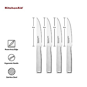 KitchenAid Gourmet Forged Steak Knife Set, High-Carbon Japanese Stainless Steel, 4 Piece, Brushed