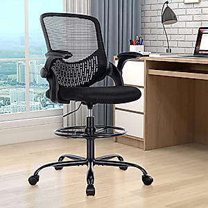 Tall Office Chair, Drafting Chair, Standing Desk Chair, High Adjustable Office Mesh Chair, Ergonomic Counter Height Computer Rolling Chair with Flip-up Armrests and Foot-Ring for Bar Height Desk