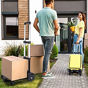 tomser Folding Hand Truck 4 Wheel-rotate 360 lbs Heavy Duty Solid Construction Utility Cart Compact and Lightweight for Luggage/Personal/Travel/Auto/Moving and Office Use