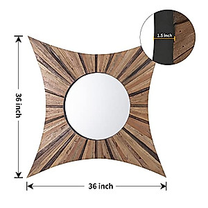 dreamlify Rustic Loon Peak Wall Mirror, Natural Wood Frame Accent Mirror with Beveled Effect, Stylish Decorative Mirrors for Home, 36 x 36