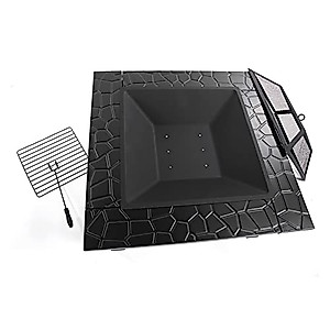 LIUXUEFE Fire Pit, Portable Square Courtyard Metal Fire Bowl, wo-od Burning Pit, Brazier Decoration Backyard Poolside Iron Black Courtyard