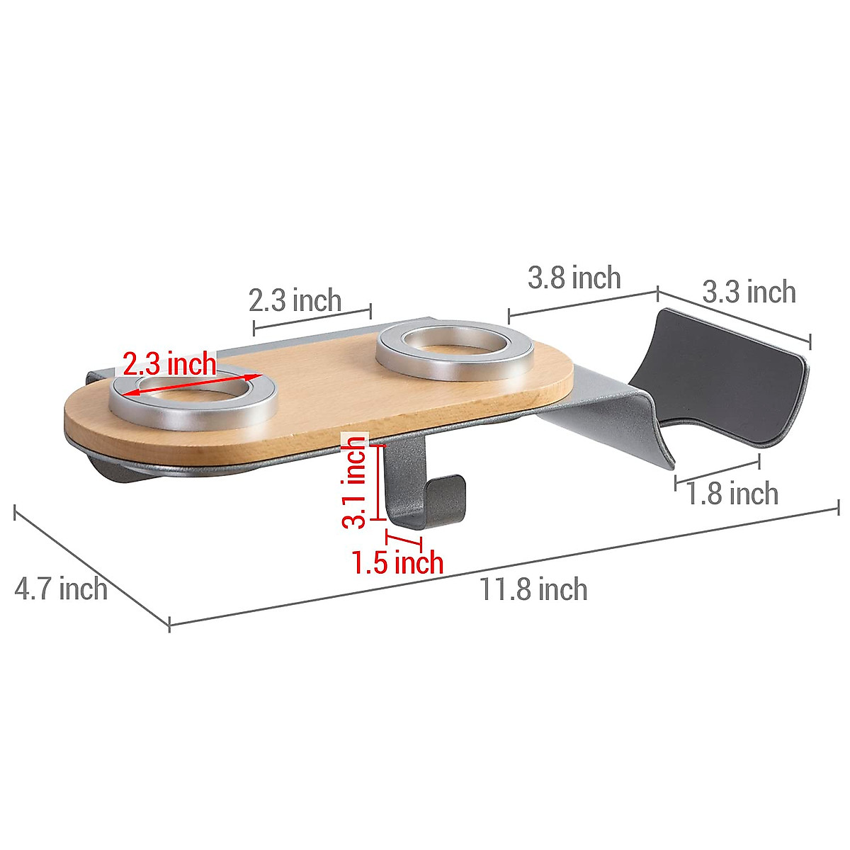 MyGift Wall Mounted Solid Beech Wood 6-in-1 Hair Dryer Storage Holder for Dyson Supersonic Hair Dryer with Stainless Steel Hook and Magnetic Rings for Hair Dryer, Diffuser, 3 Nozzles, and Power Plug