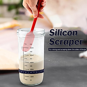 Sourdough Starter Jar with Lid Set, 550ml Glass Round Jar Reusable Wide Mouth Jar with Scale + Silicone Scraper + Cloth Cover for Bread Fermentation Various Flour, 6Pcs