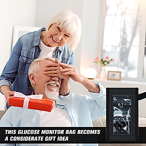 Kosiz 2 Pack Blood Glucose Meter Case with Lanyard Compatible with Dexcom G7 Glucose Monitor Pouch with Viewing Window for Diabetic Accessories Supplies (Black)