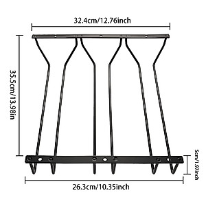 Dianoo 35.5cm Black Wine Glass Rack, Wine Glass Holder Under Shelf, Stemware Rack Under Cabinet For Bar Dining Room, 3 Rows