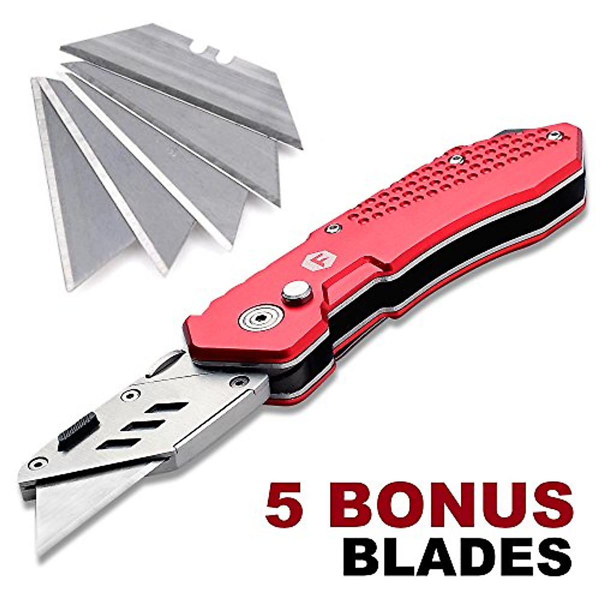 FC Folding Pocket Utility Knife - Heavy Duty Box Cutter with Holster, Quick Change Blades, Lock-Back Design, and Lightweight Aluminum Body