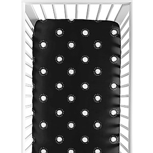 Sweet Jojo Designs Black and White Boho Sun Boy or Girl Fitted Crib Sheet Baby or Toddler Bed Nursery - White and Black Bohemian Celestial Sky Desert Sunshine Outdoors Nature Gender Neutral