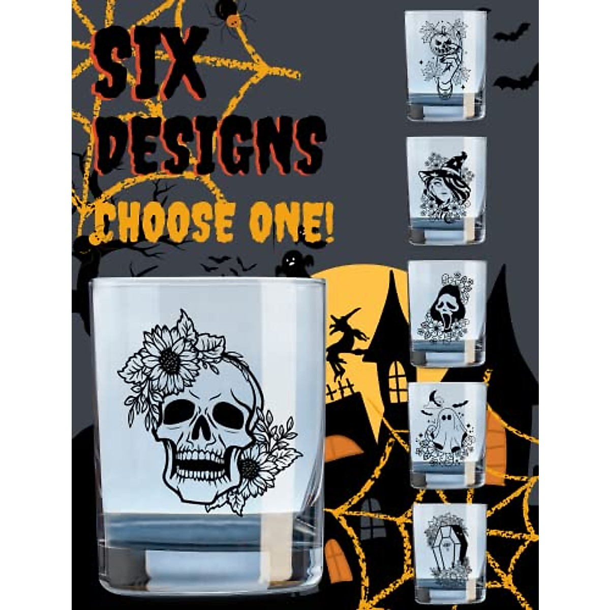 Halloween Gifts for Women Men Adults Hostess Whiskey Glass, Skull Gift Glass for Halloween Lovers or Party's Owners, Halloween Party Supplies - Skull