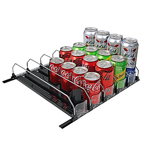 BUDO Drink Dispenser for Fridge, Soda Can Self-Pushing Organizer, Adjustable Width Beer Pop Water Bottle Storage for Refrigerator Kitchen Pantry (15inch, 5 Rows)