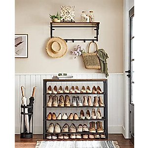 VASAGLE Shoe Rack, 5-Tier Shoe Storage Organizer with 4 Metal Mesh Shelves for 16-20 Pairs and Large Surface for Bags, for Entryway, Hallway, Closet, Industrial, Rustic Brown and Black ULBS15BX