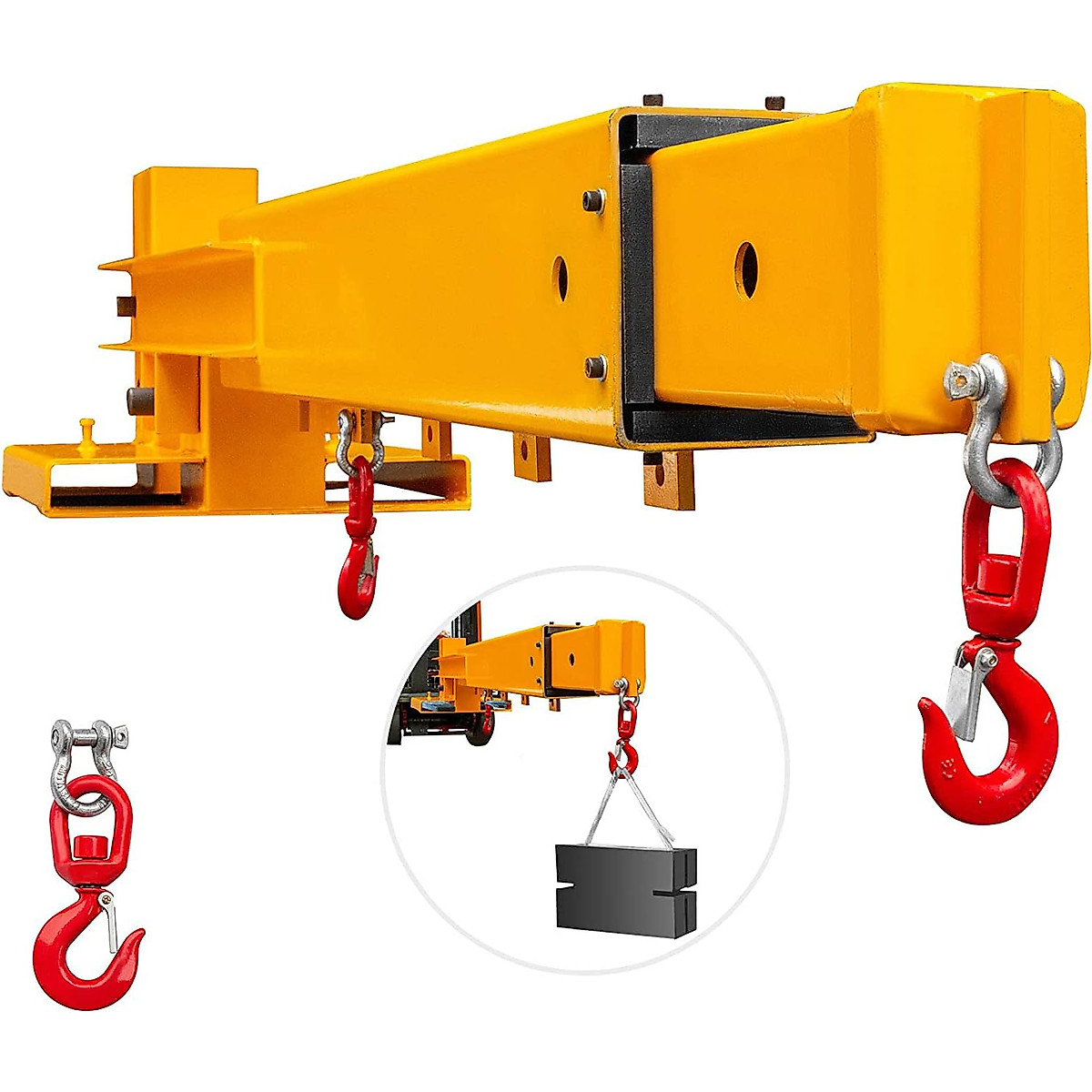 BestEquip Forklift Jib Boom Crane, Heavy Duty Fork Mounted Telescoping Crane Jib Boom 6000lbs/3T Capacity, Forklift Mobile Crane with 2 Hooks for Warehouse or Factories
