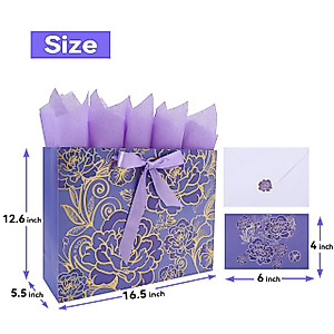 Qirrmiy 16.5" Extra Large Rose Purple Gift Bag Set with Greeting Card and Tissue Paper for Celebrating Birthdays, Mother's Day, Weddings, Anniversaries - 16.5”x5.5”x12.6”, 1 Pcs.