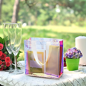 Suwimut 6 Pack Clear Tote Bag, 12 x 12 x 6 Inch Stadium Approved Hologram Large Clear Bags Iridescent Handbag PVC Plastic Tote Bag for Sports Games, Work, Security Travel, Stadium Venues or Concert