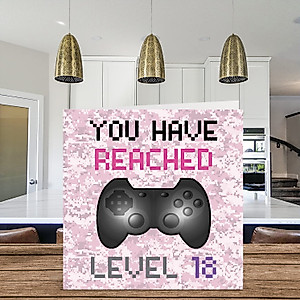 Stuff4 18th Gamer Birthday Card - You Have Reached Level 18 - Women Birthday Cards, Age 18 Eighteen Eighteenth Games Birthday Greeting Cards, Video Game Gaming Daughter Mom Friend Aunt 5.7 x 5.7 Inch