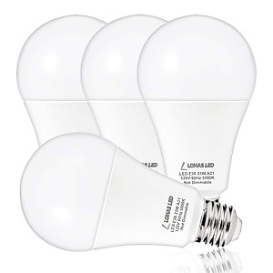 LOHAS A21 Bright LED Light Bulb, 150W-200W Equivalent LED Bulbs, 23 Watt Garage Light Bulbs, Daylight 5000K, 2500 Lumen High Watt Super Bright Porch Light Bulb, Non-Dimmable, for Home Lighting, 4 Pack