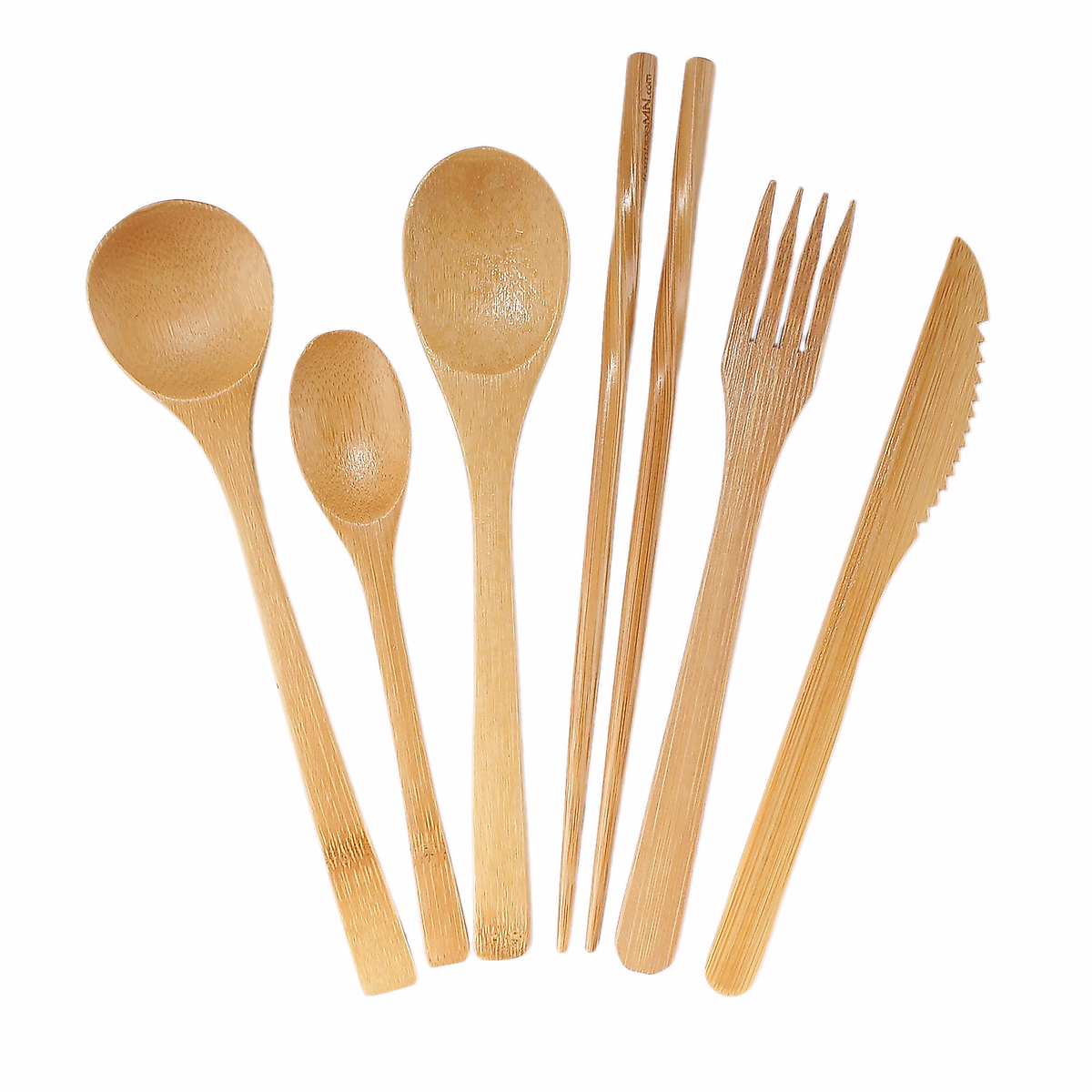 BambooMN Organic Reusable Bamboo Utensil Set 3 Spoons Fork Knife and Chopsticks - 2 Sets