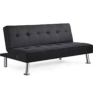 Convertible Folding Futon Sofa Bed,Modern Fabric Sleeper Couch Bed with 2 USB Ports,Recliner Sofa with Chrome Legs for Living Room Dorms Apartment Office