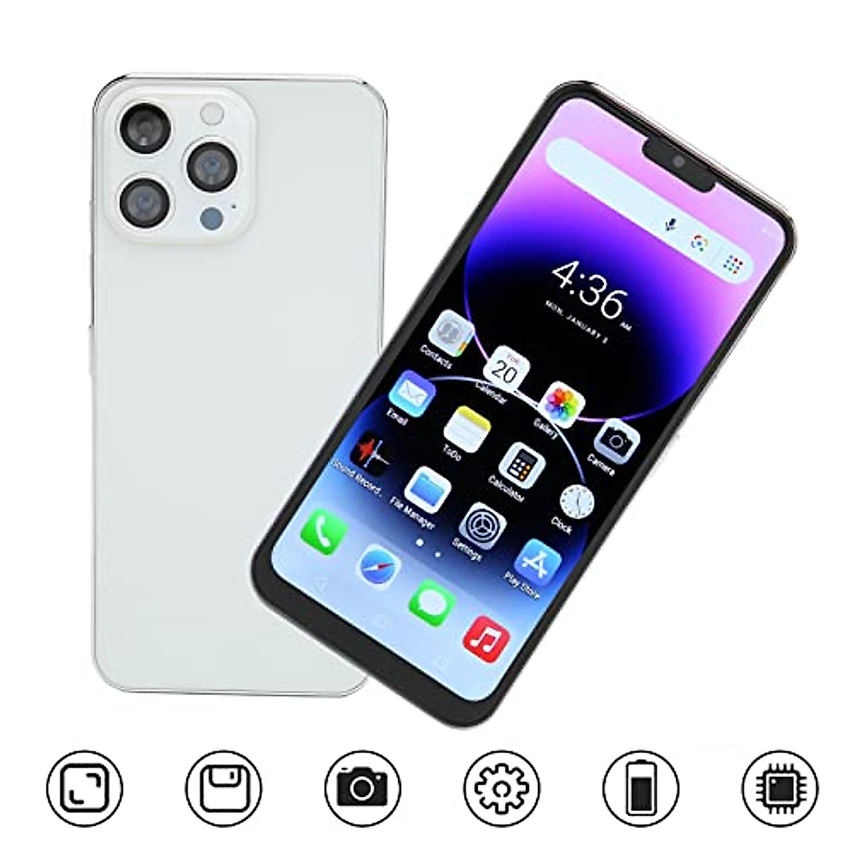 VINGVO Cell Phone, 6.53 Inch Full Screen Dual SIM Dual Standby 6000mAh High Capacity Battery Mobile Phone MT6735 CPU Processor for Work (US Plug)