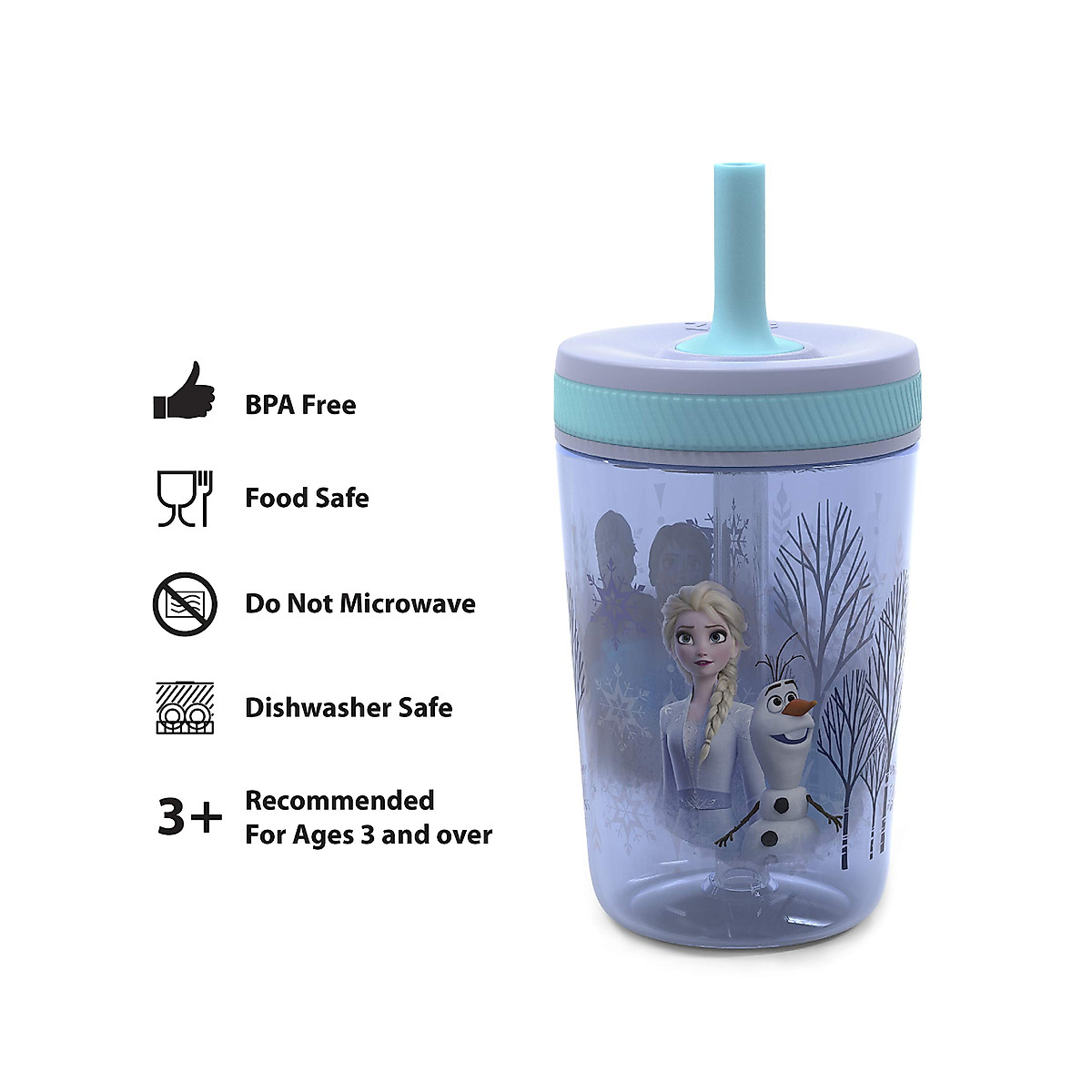 Zak Designs Disney Frozen II Movie Kelso Tumbler Set, Leak-Proof Screw-On Lid with Straw, Made of Durable Plastic and Silicone, Perfect Bundle for Kids (Frozen 2 Olaf, 15 oz, BPA-Free, 2pc Set)