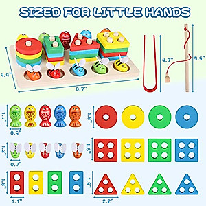 Montessori Toys Magnetic Fishing Toys for Toddler - Kids Wooden Shape Sorting and Stacking Toys - Learning Activities Preschool Educational Montessori Fine Motor Skills Toys Sensory Toys