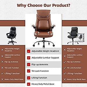 YAMASORO High Back Executive Ergonomic Office Chair with Lumbar Support Leather Desk Chairs with FILP-up Arms and Wheels, Camel