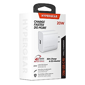 HyperGear 20W USB-C PD Wall Charger [ETL Certified] Compatible with iPhone 14/13/12/11/Pro/Pro Max, Galaxy S23/S22/S21 Note 20 5G & More [White] 15389