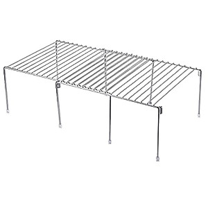 iPEGTOP Set of 2 Stackable Freezer Cabinet Storage Shelf Rack, Rustproof Steel Metal Frame Kitchen Organizer Space Saver for Cabinet Pantry Shelves Counter, Chrome