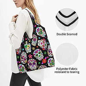 Reusable Shopping Bags Sugar Skull Grocery Tote Bags Washable Foldable Eco Friendly Pouch Bags¡­