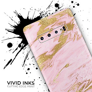 DesignSkinz Rose Pink Marble & Digital Gold Frosted Foil V18 Protective Vinyl Decal Wrap Skin Cover Compatible with The Samsung Galaxy S20 (Screen Trim & Back Glass Skin)