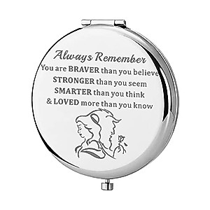 KEYCHIN Beauty Beast Movie Pocket Mirror Princess Belle Fans Gifts Always Remember You are Braver Stronger Smarter Than You Think Compact Makeup Mirror for Women Girls Teenagers (Beauty Beast Mirror)