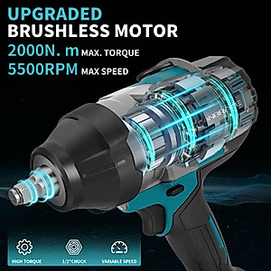 CANBRAKE 2000Nm 1/2" Cordless Impact Wrench, 21V Heavy Duty Impact Gun with 2 x 4.0Ah Battery & 5 Sockets, 1500ft-lbs Brushless Electric Pistola Llave de Impacto 3 Variable Speeds for Truck Mower Car