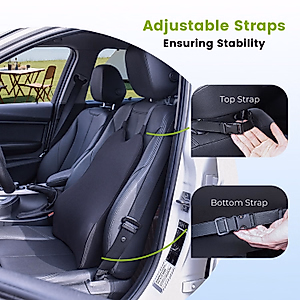 Lumbar Support Pillow for Car - Back Support for Medium to Large Vehicles - Soft Memory Foam Car Seat Cushion for Back Pain Relief - Dual Adjustable Straps Securely Fixed Car Lumbar Support -Black