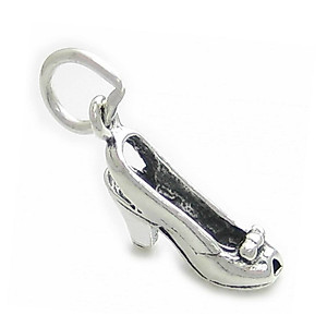 Charm - Sterling Silver - Jewelry - Pendant - Cinderella Open Toe Slingback High Heel Shoe 3D