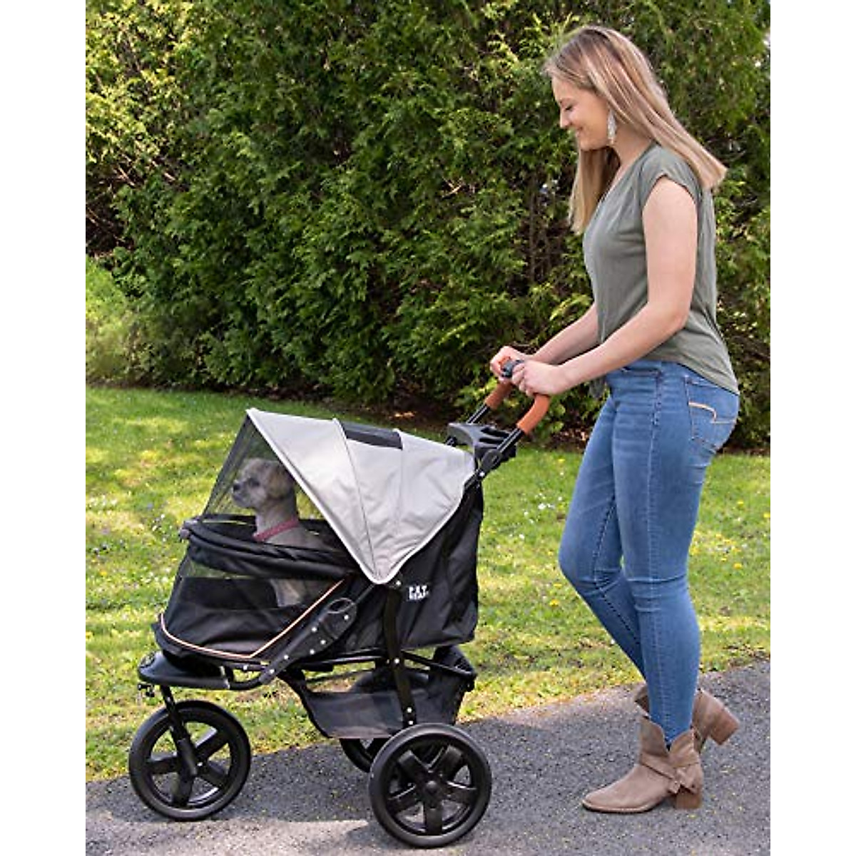 Pet Gear No-Zip AT3 Pet Stroller for Cats/Dogs, Zipperless Entry, Easy One-Hand Fold, Jogging Tires, Removable Liner, Cup Holder + Storage Basket, 1 Model, 2 Colors