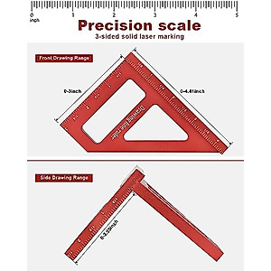 BOXmime Imperial 3D Multi-Angle Measuring Ruler,45/90 Degree Aluminum Alloy Woodworking Square Protractor, Miter Triangle Ruler High Precision Layout Measuring Tool