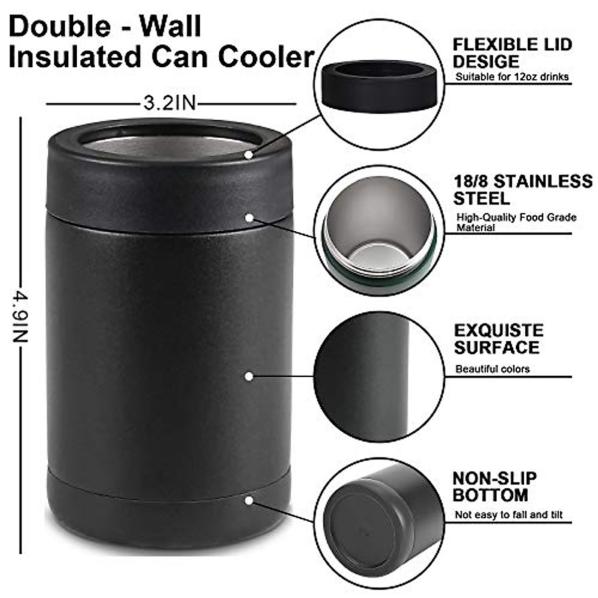Ginkin Can Cooler Stainless Steel Beer Bottle Cooler Double Insulated 12OZ Can Holder for Drink Tumbler,BPA Free