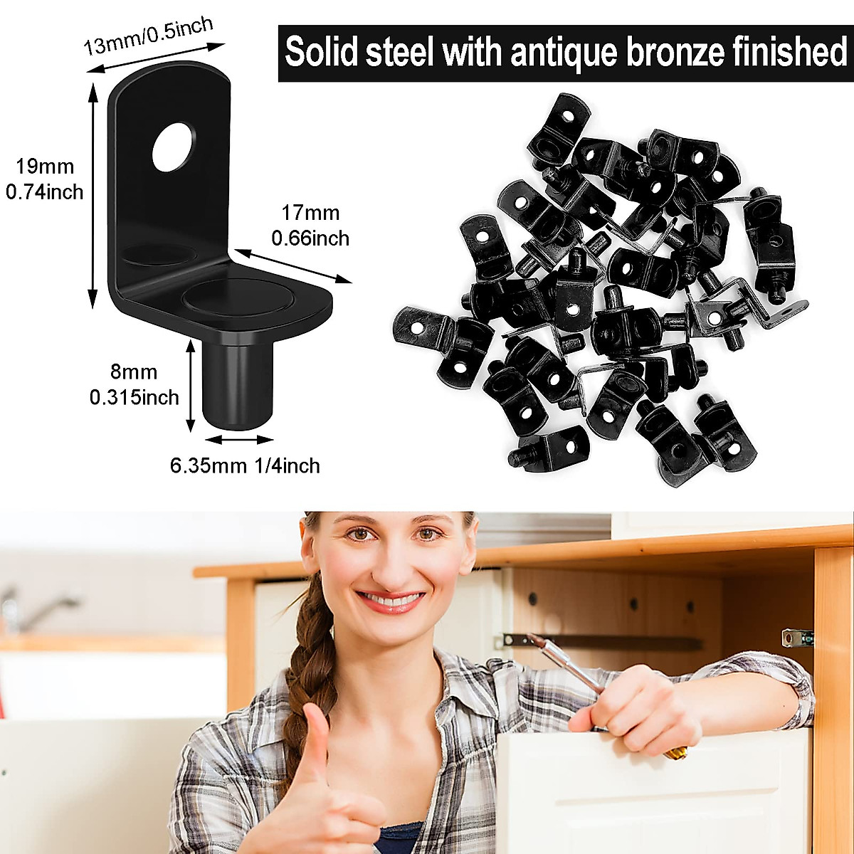 40 Pcs Shelf Pins Pegs,1/4 Inch L-Shaped Shelf Support Pegs,Bookshelf Pegs for Shelves,Cabinet Shelf Bracket Pegs with Hole,Shelf Pins Holders for Kitchen Furniture & Closet (Black)