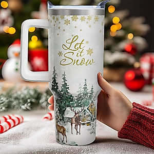 owbgsdh 40 oz Christmas Tumblers with Handle and Straw, Christmas Deer Tree 40oz Stainless Steel Vacuum Insulated Travel Coffee Mug Cup Water Bottle, Christmas Decor Stuff Accessories Gifts for Women