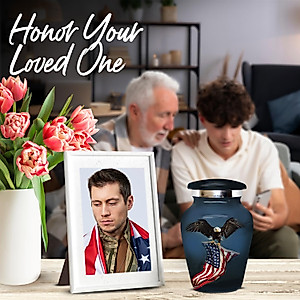 Eagle Urns for Human Ashes Adult Man - Military Urn - Patriotic Urn for Male & Female - Honor Your Loved One with Memorial Cremation Urns - Funeral Urns for Army Veterans (Black, Small)
