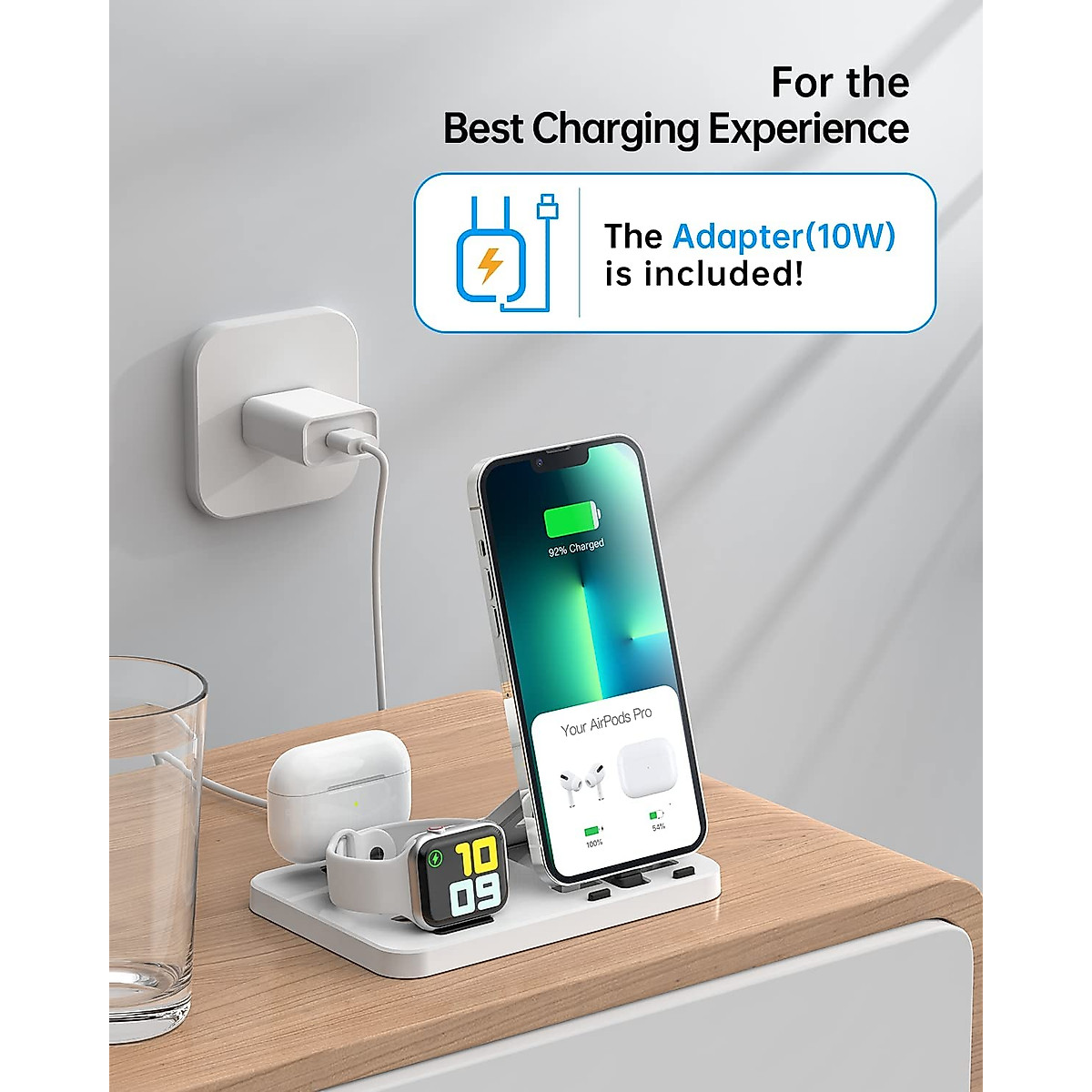 MODOCH 3 in 1 Charging Station for Apple Multiple Devices, Foldable and Portable Travel Charging Dock Compatible with iPhone Airpods Apple Watch Charger Stand with Adapter(Black),Not Fit for USB-C