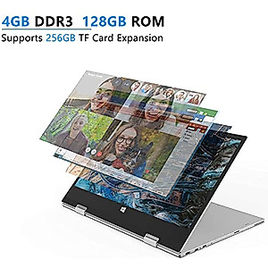 jumper EzBook X1 11.6 Inch 1080P FHD Touchscreen Laptop,Intel Celeron Dual Core Processor,Flip Computer PC 4GB RAM,128GB eMMC,Windows 11 Home,Supports TF Card and 1TB M.2 SSD Extension - Silver