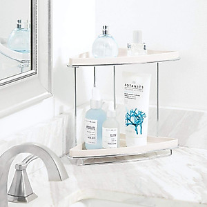 mDesign Steel/Plastic Freestanding Countertop Corner Shelf Organizer with 2-Tier Storage for Bathroom, Vanity, Cabinet, Counter - Holds Makeup, Bath Gel - Prism Collection - Cream
