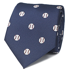 MENDEPOT Sports Baseball Necktie With Box White Baseball Ball Navy Tie
