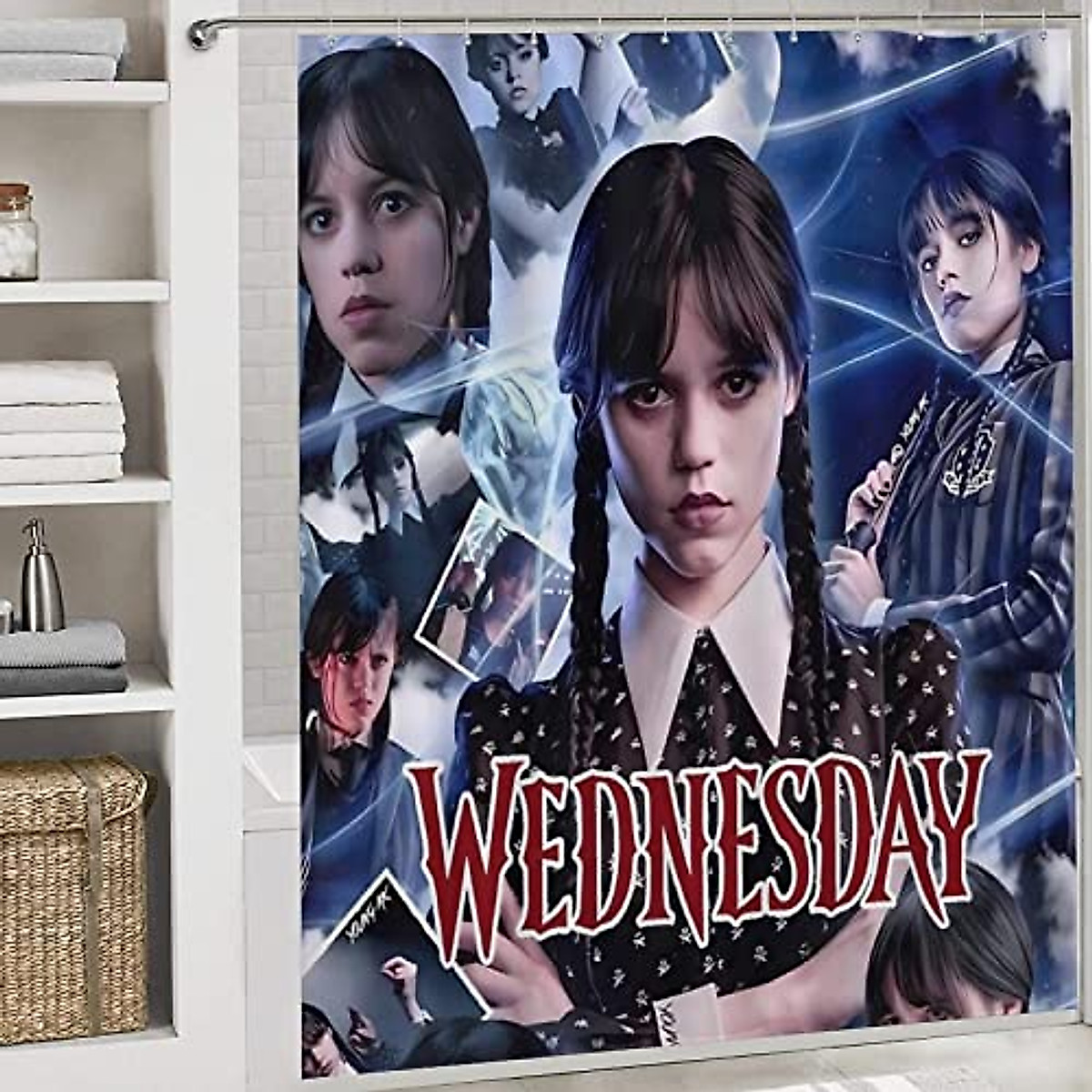 𝐖.𝐞𝐝𝐧𝐞𝐬𝐝𝐚𝐲 Bathroom Shower Curtain 4 Pieces Set, 𝐀.𝐝𝐝𝐚𝐦𝐬 Shower Curtain Set with Anti-Slip Rug, Toilet Cover, Bath Mat, Waterproof Shower Curtain Set with Rug,Bathroom Set with Hooks