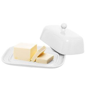 Butter Dishwith Lid for Countertop, Ceramics Butter Keeper Holder With Airtight Cover,Butter Container for Counter or Fridge, White Butter Holder