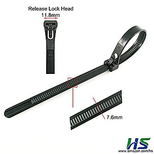 HS 6 Inch Releasable Cable Ties Adjustable Wire Cable Tie (100 Pack) 50 Pound Heavy Duty Wire Twist Ties Reusable Zip Ties Small for Pc,Cord,Black