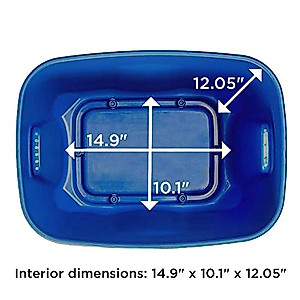 HOMZ 6610DWBLDC.05 Plastic Storage Tote with Lid, 10 Gallon, Blue, Stackable, 5-Pack