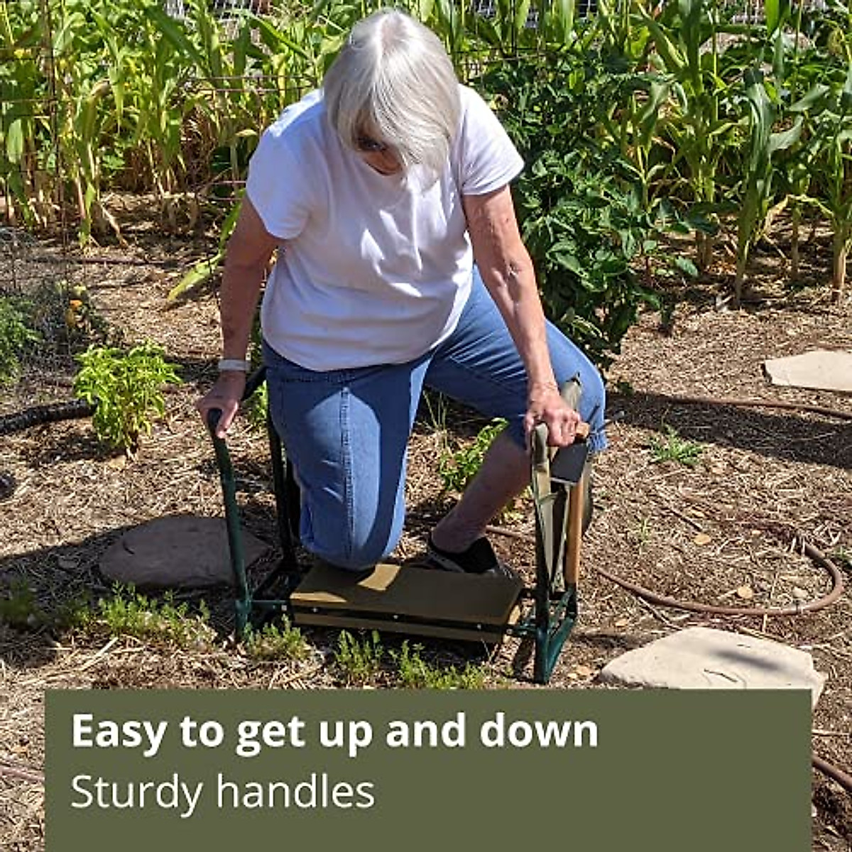 Truly Garden Upgraded Foldable Garden Kneeler and Seat - Includes Cultivator Hoe Garden Tool and Two Tool Pouches. Lightweight and Heavy Duty with Comfortable EVA Foam Pad