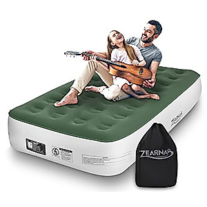 Zearna Twin Air Mattress with Built in Pump 13 Inch Inflatable Mattress for Tent Camping, Home Guest Bed - Adjustable Blow Up Mattress - Easy to Inflate (Twin Size) 75L x 39W x 13T
