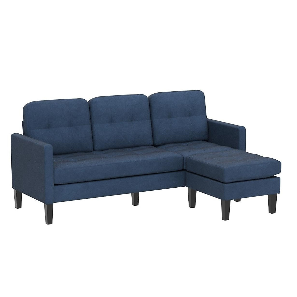Grepatio Convertible Sectional Sofa Couch, L-Shaped Couch with Modern Linen Fabric for Small Space (Blue)